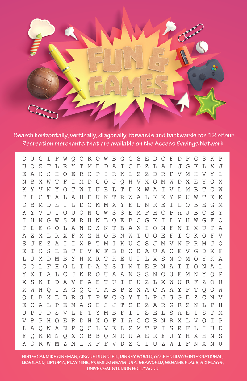 Recreation Word Search Puzzle